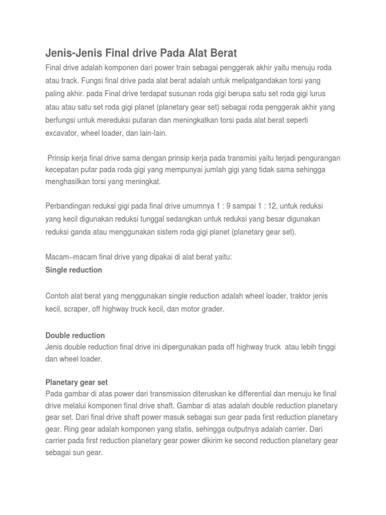 Jenis-Jenis Final Drive Alat Berat | PDF
