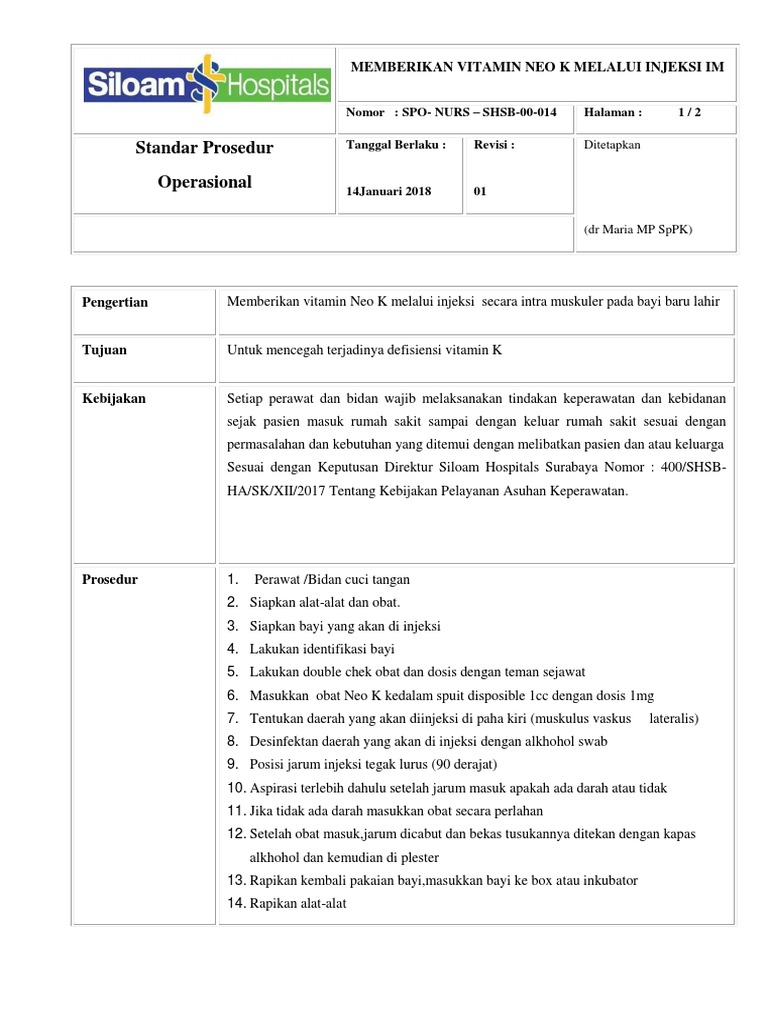Memberikan Vitamin Neo K Secara Intra Muskuler | PDF