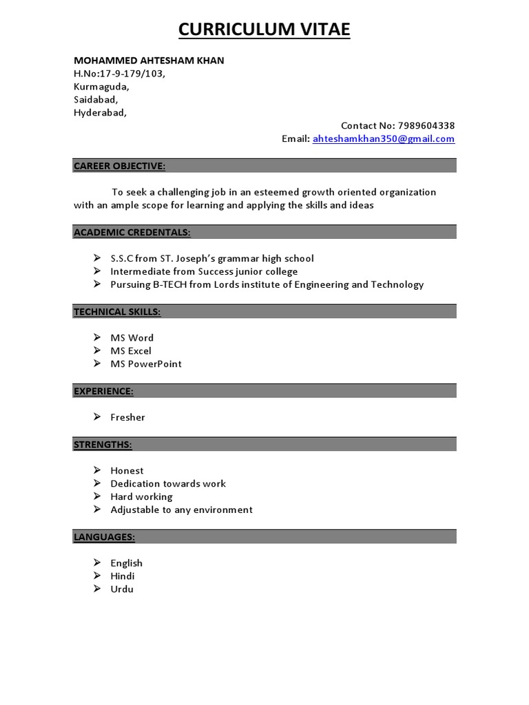 Mohammed Ahtesham Khan CV | PDF