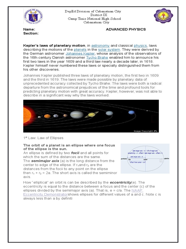 Kepler's Law of Planetary Motion | PDF | Apsis | Orbit