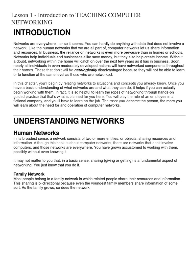 Lesson 1 - Introduction To TEACHING COMPUTER Networking: Human Networks ...