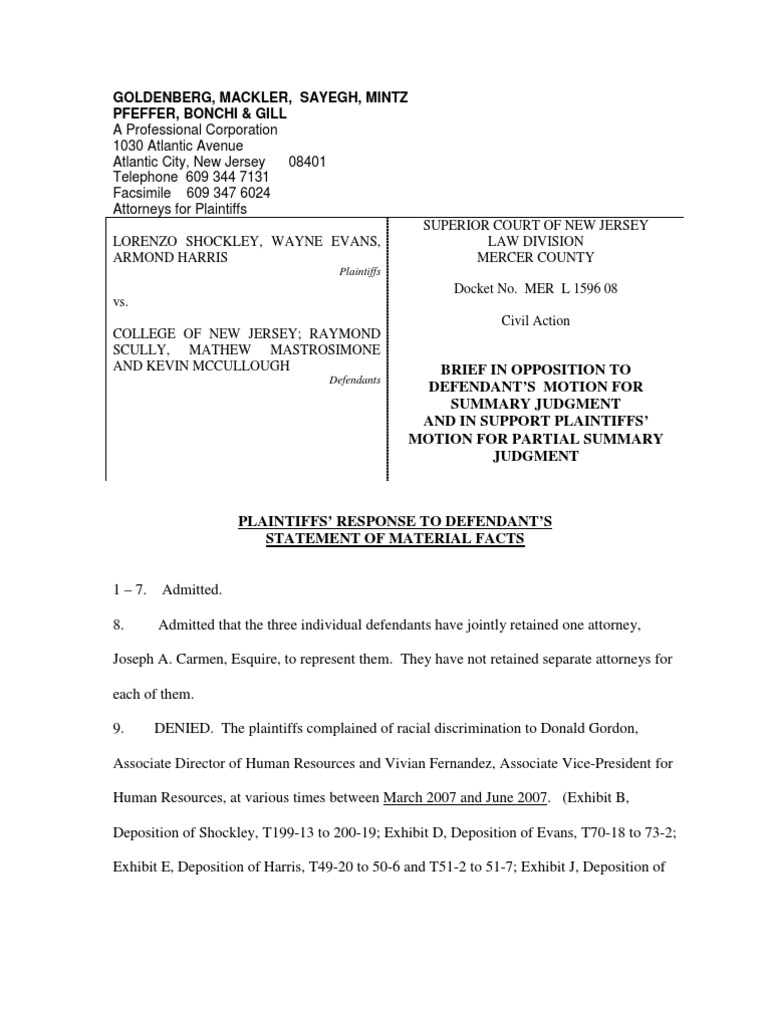Plaintiffs' Summary Judgment Brief | Disparate Treatment | Complaint ...