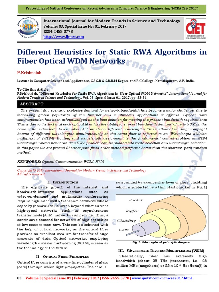 Different Heuristics For Static RWA Algorithms in Fiber Optical WDM Networks | PDF | Wavelength ...
