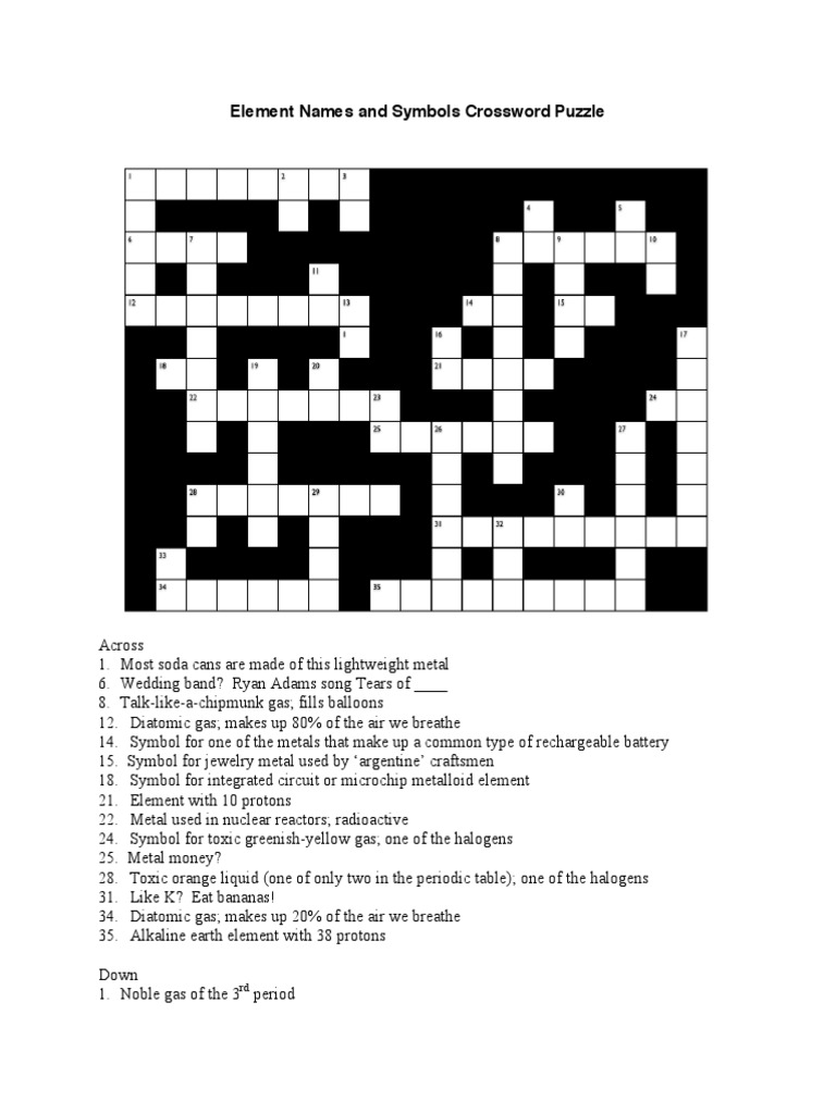 Element Names and Symbols Crossword Puzzle | PDF