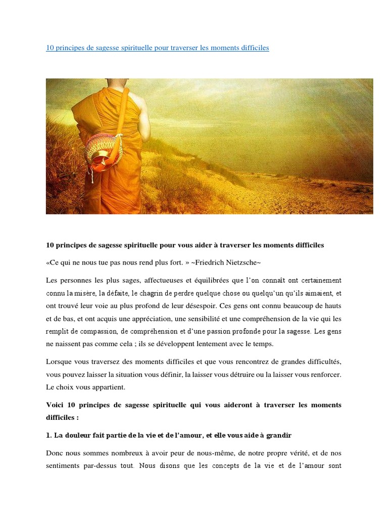 10 Principes de Sagesse Spirituelle Pour Traverser Les Moments ...