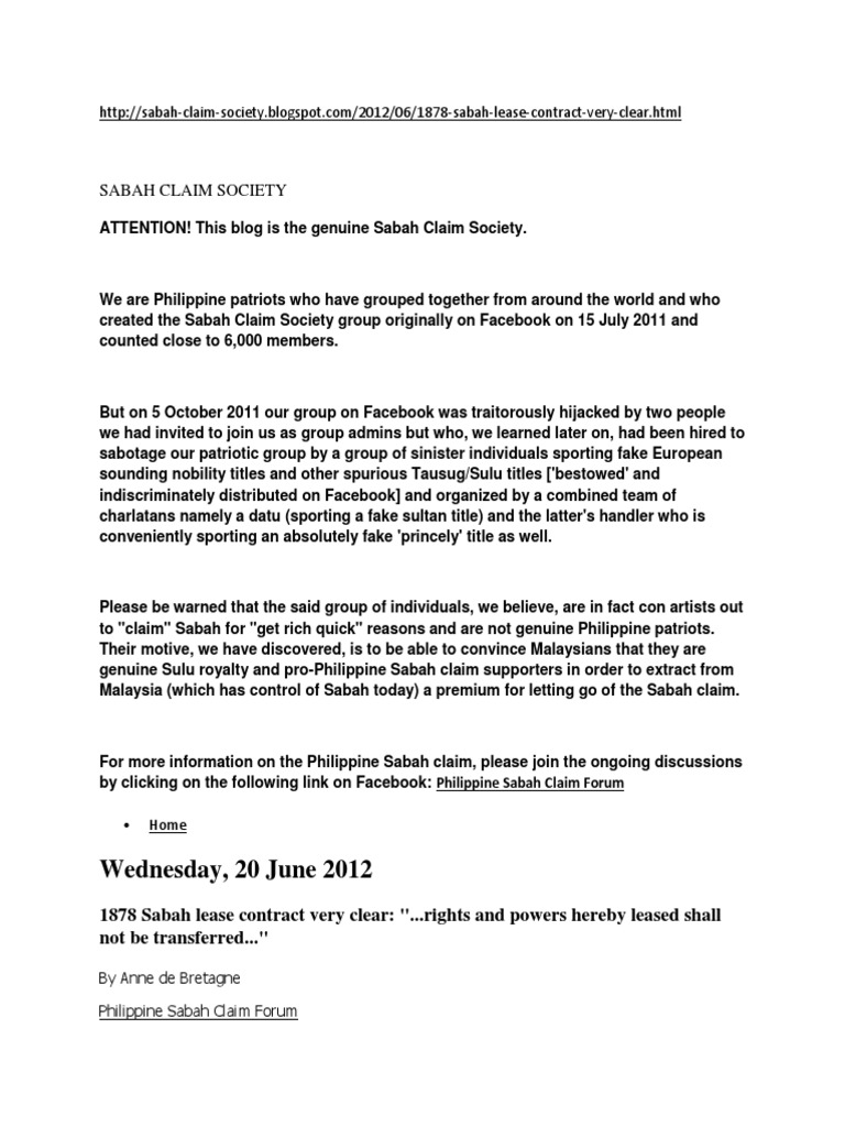 Sabah Claim Society | PDF | Malaysia | Southeast Asia