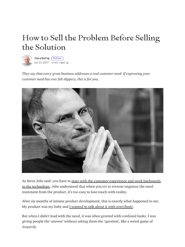 How To Sell The Problem Before Selling The Solution PDF | PDF | Startup ...