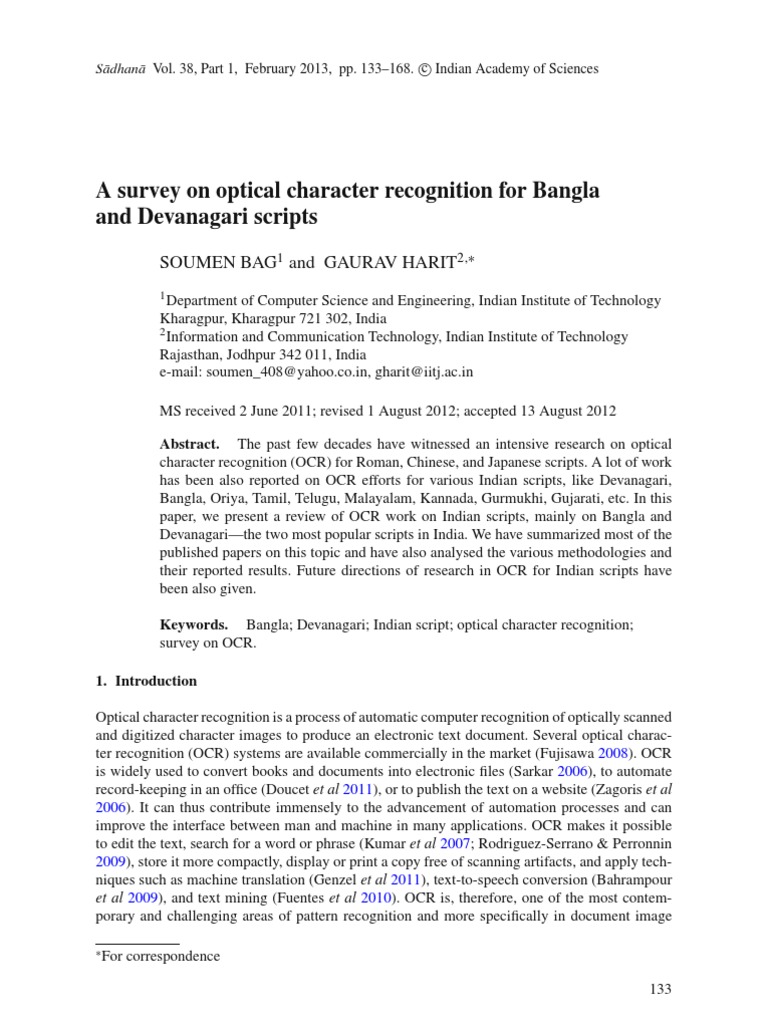 A Survey On Optical Character Recognition For Bangla and Devanagari Scripts | PDF | Optical ...