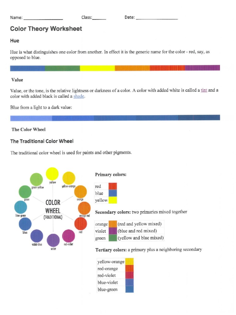 Color Theory Worksheet PDF | PDF
