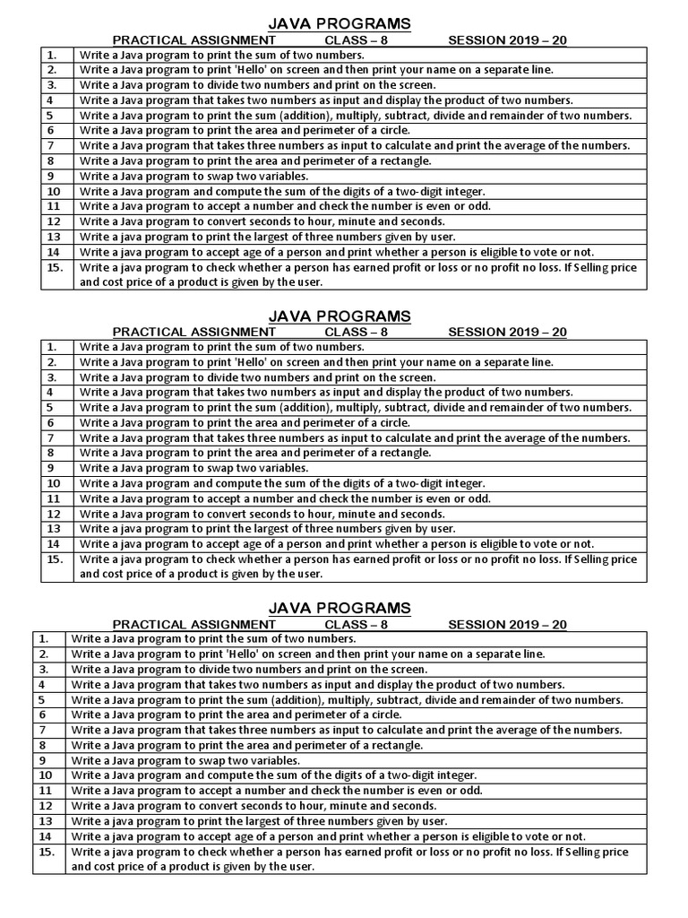 Java Programs Class 8 Practical Programs Download Free Pdf Java Programming Language Numbers