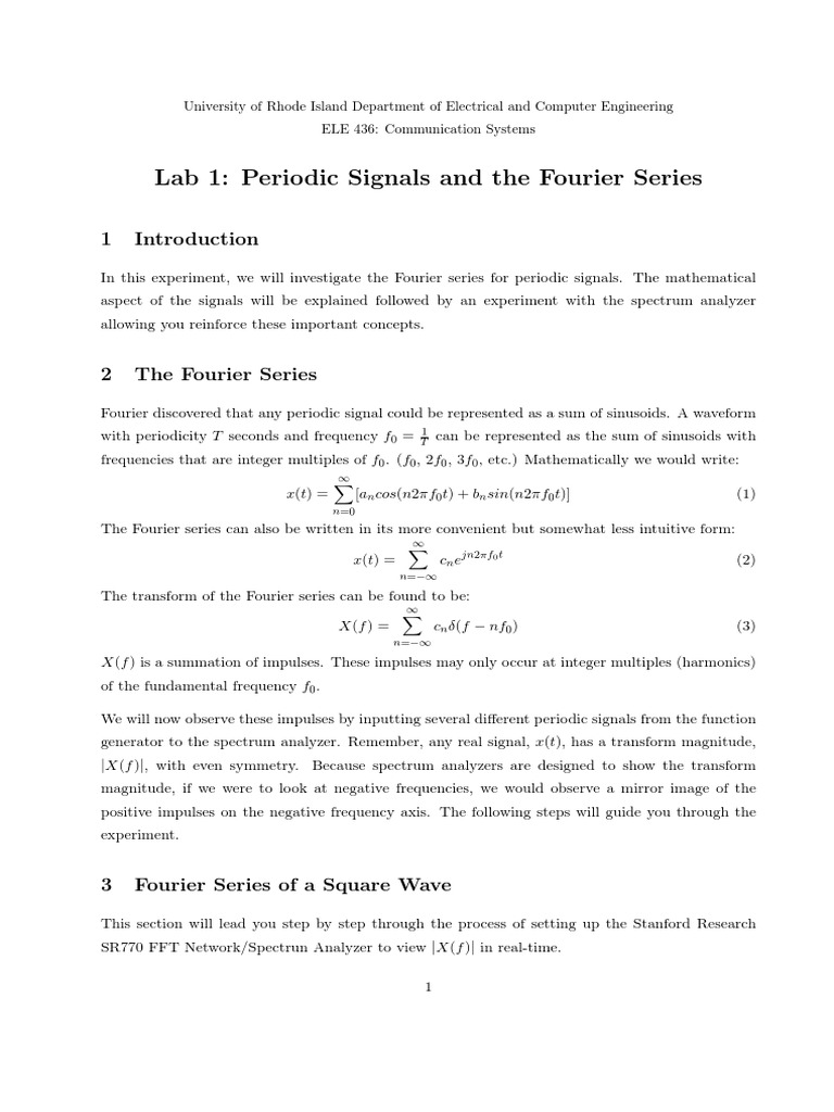 Lab 1: Periodic Signals and The Fourier Series | PDF | Spectral Density | Frequency