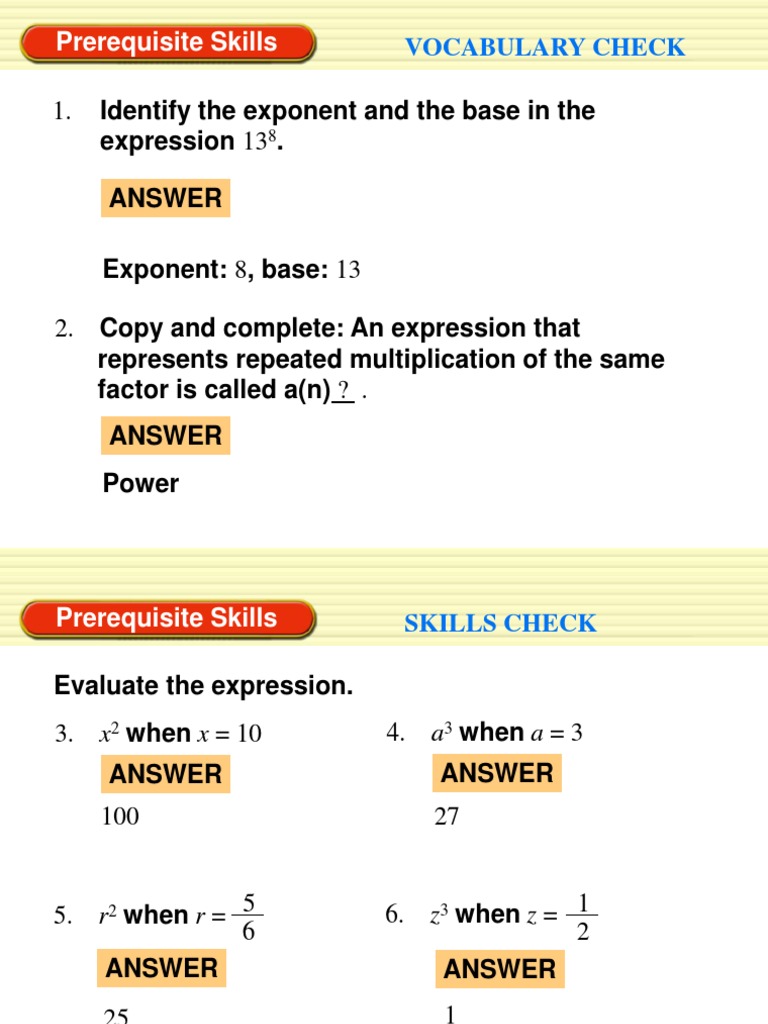 Identify The Exponent and The Base in The Expression 13 - Answer ...