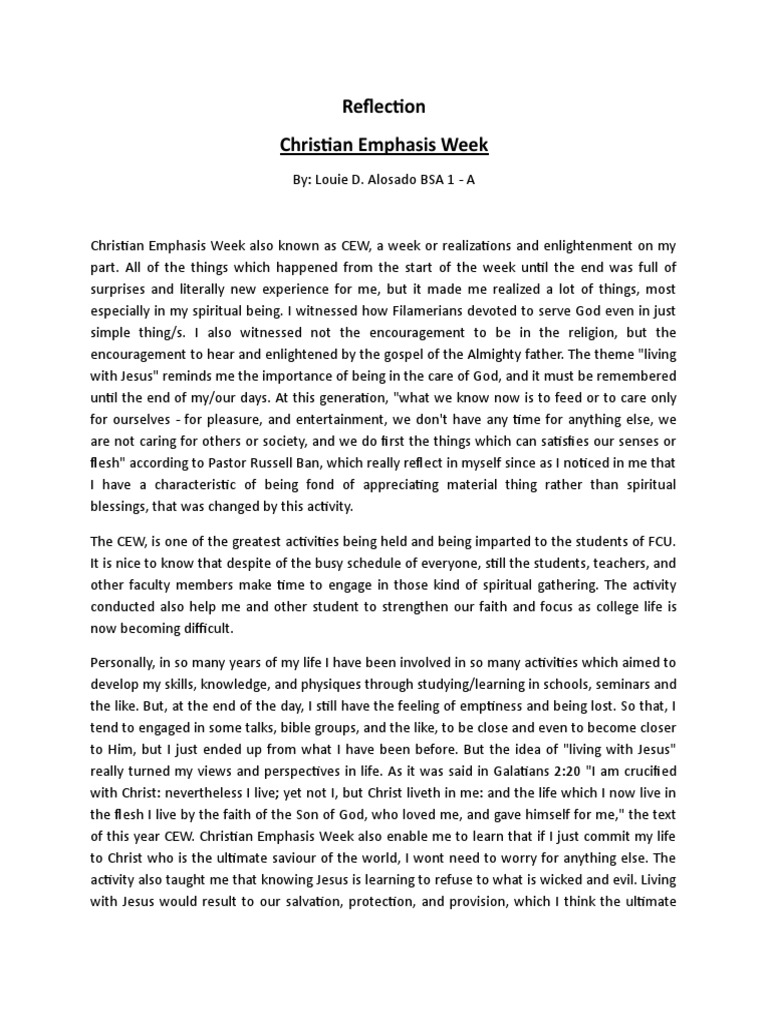 Christian Emphasis Week Reflection Inspires Spiritual Growth | PDF ...