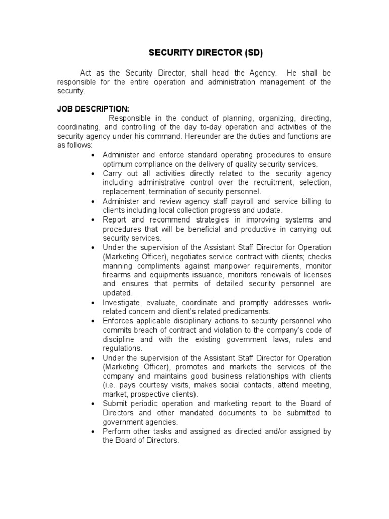 Job Description | PDF | Board Of Directors | Employment