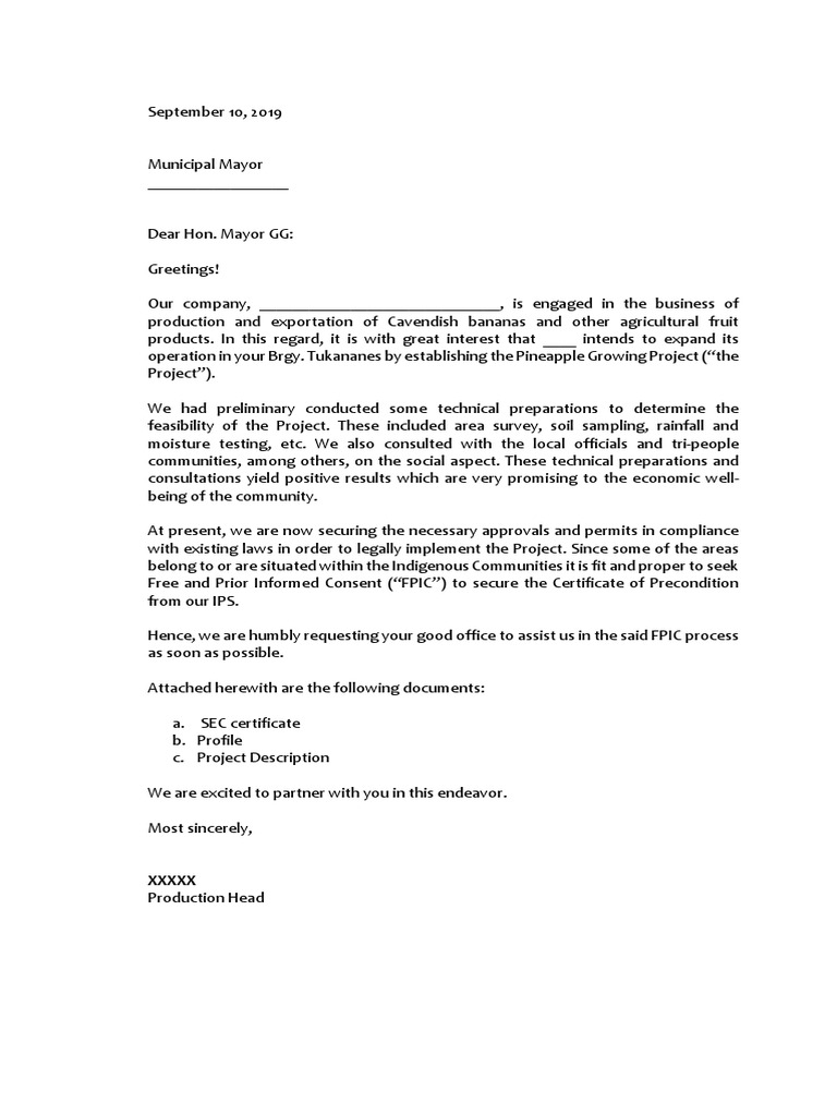 Sample Letter of Intent To LGU | PDF