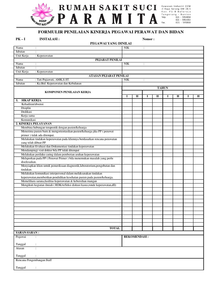 Form Penilaian Perawat PK 1 | PDF
