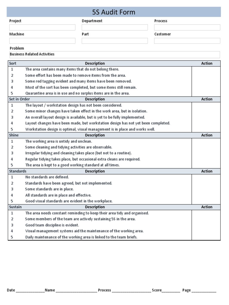 5S Audit Form: Description Action | PDF | Business | Computing
