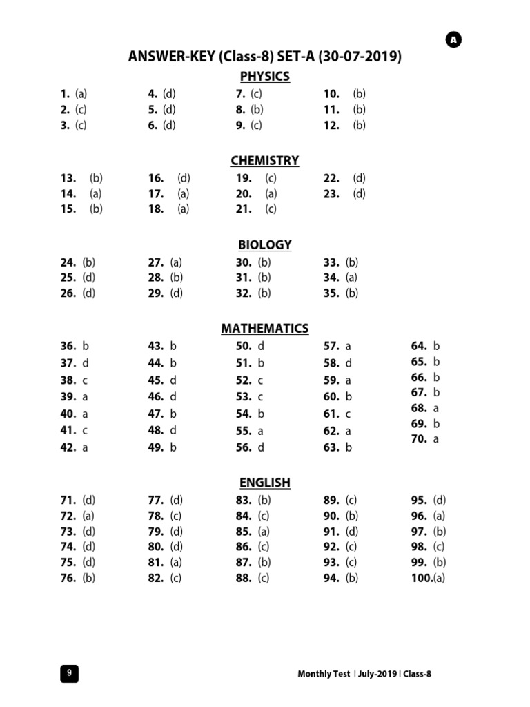 Monthly Answers Key | PDF | Natural Sciences | Physical Sciences