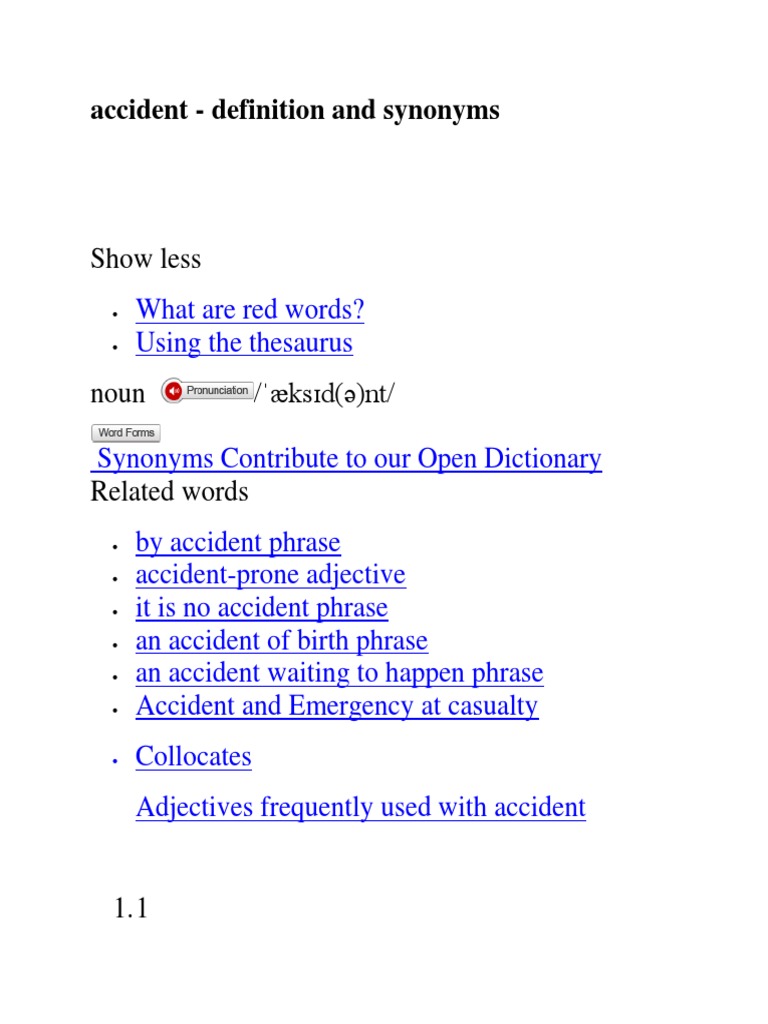 Accident - Definition and Synonyms: Show Less | PDF
