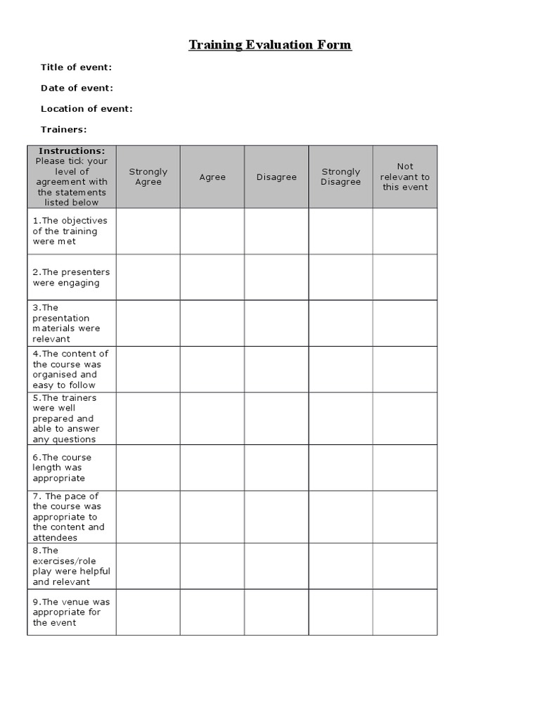 Training Evaluation Feedback Form | PDF