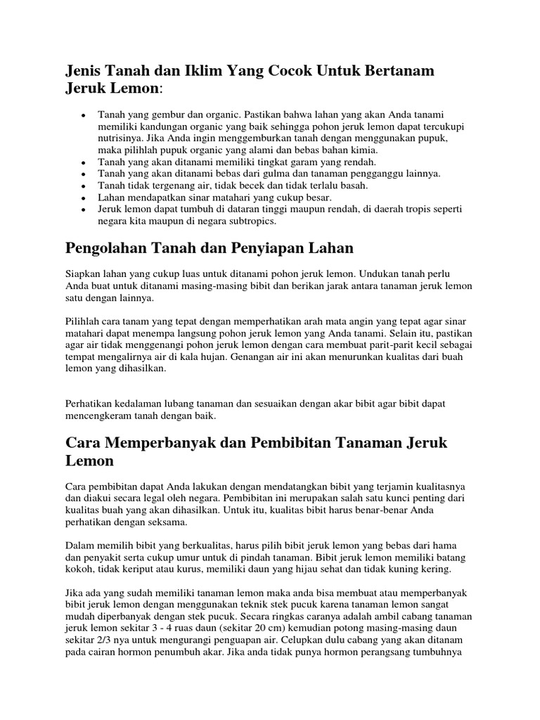 Budidaya Tanaman Lemon | PDF
