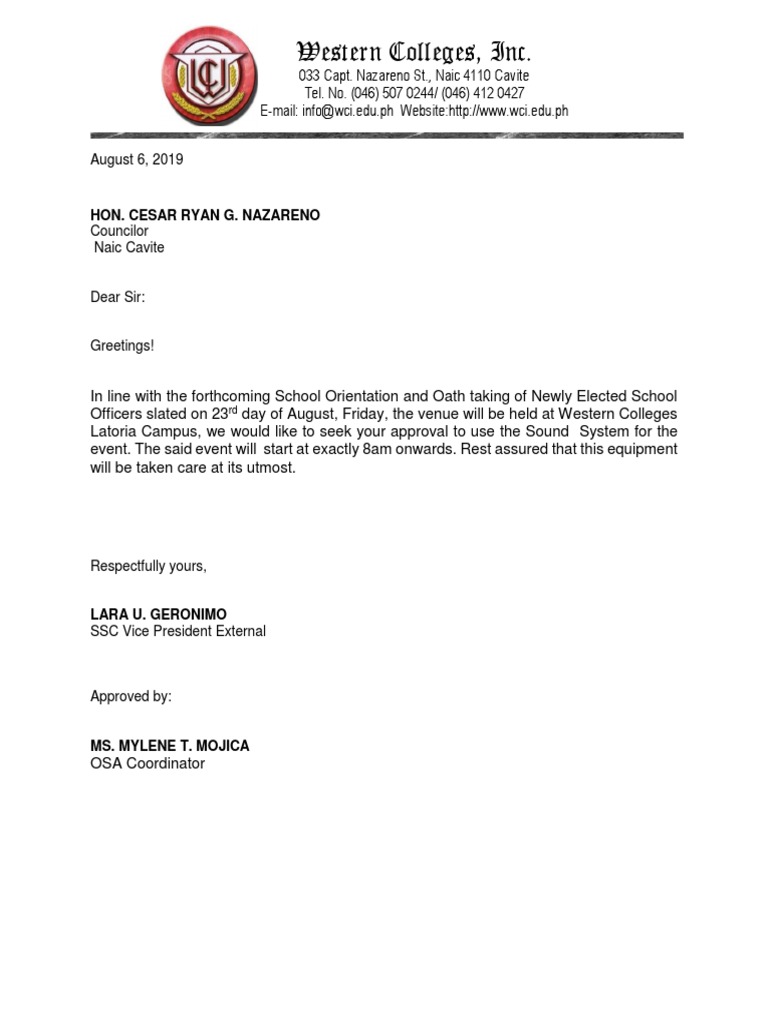 Request Letter For Sound System1 | PDF