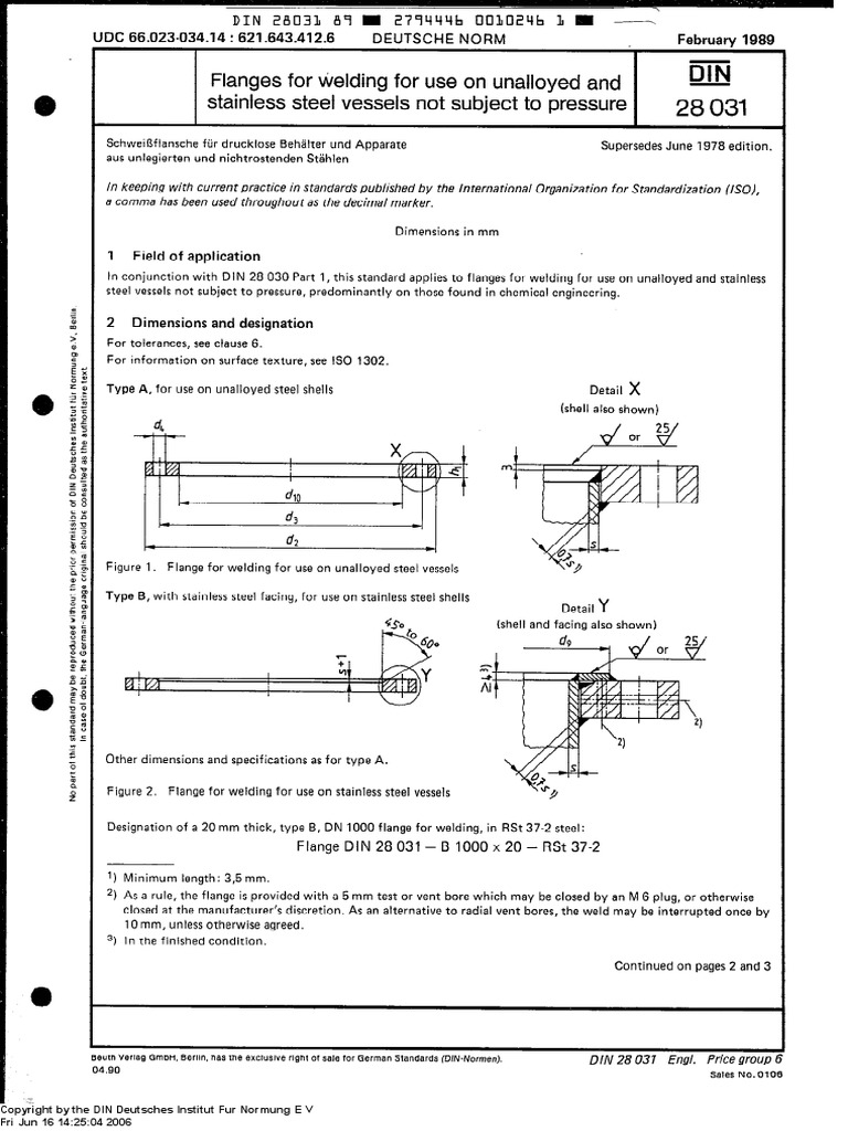 Flange For Not Subject To Pressure Vessel DIN 28034 | PDF