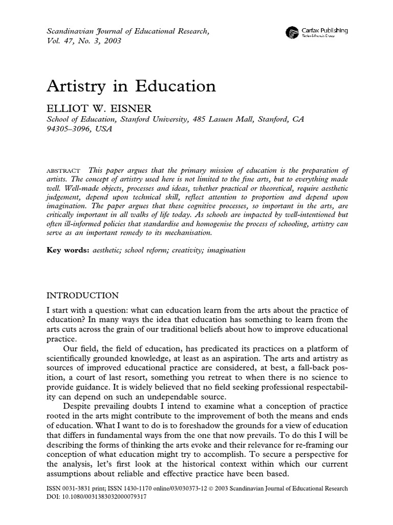 Artistry in Education: Elliot W. Eisner | PDF | Attention | Psychology
