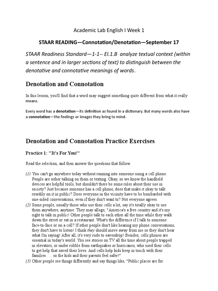 Grade 4 Connotation & Denotation Worksheets | PDF | Adverb | Adjective