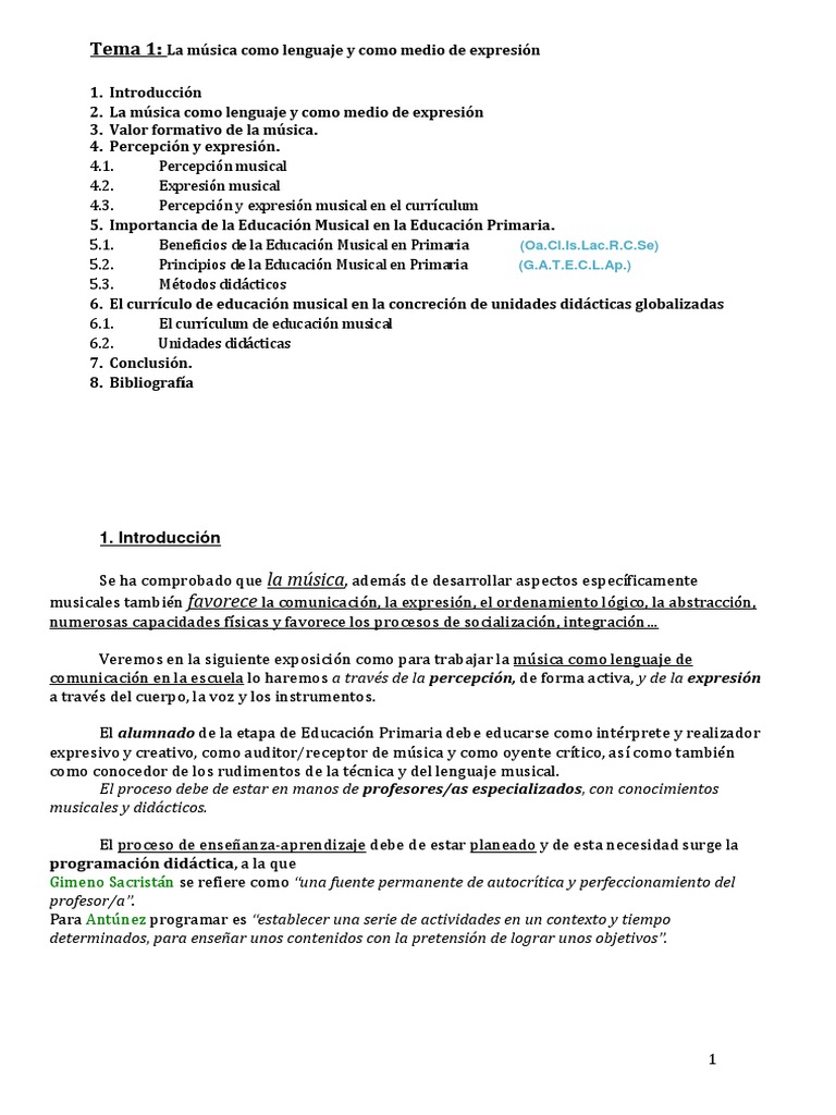 Tema 1.oposición Educación Musical | PDF | Ritmo | Educación primaria