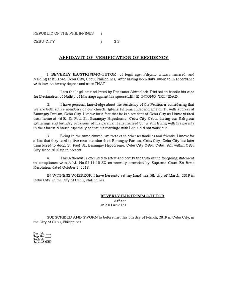 Affidavit of Verification Counsel | PDF