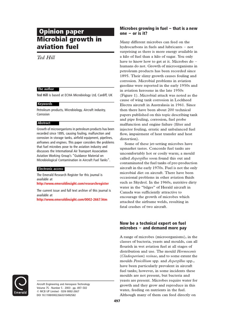 Microbial Growth in Aviation Fuel: Opinion Paper | PDF | Biofilm ...