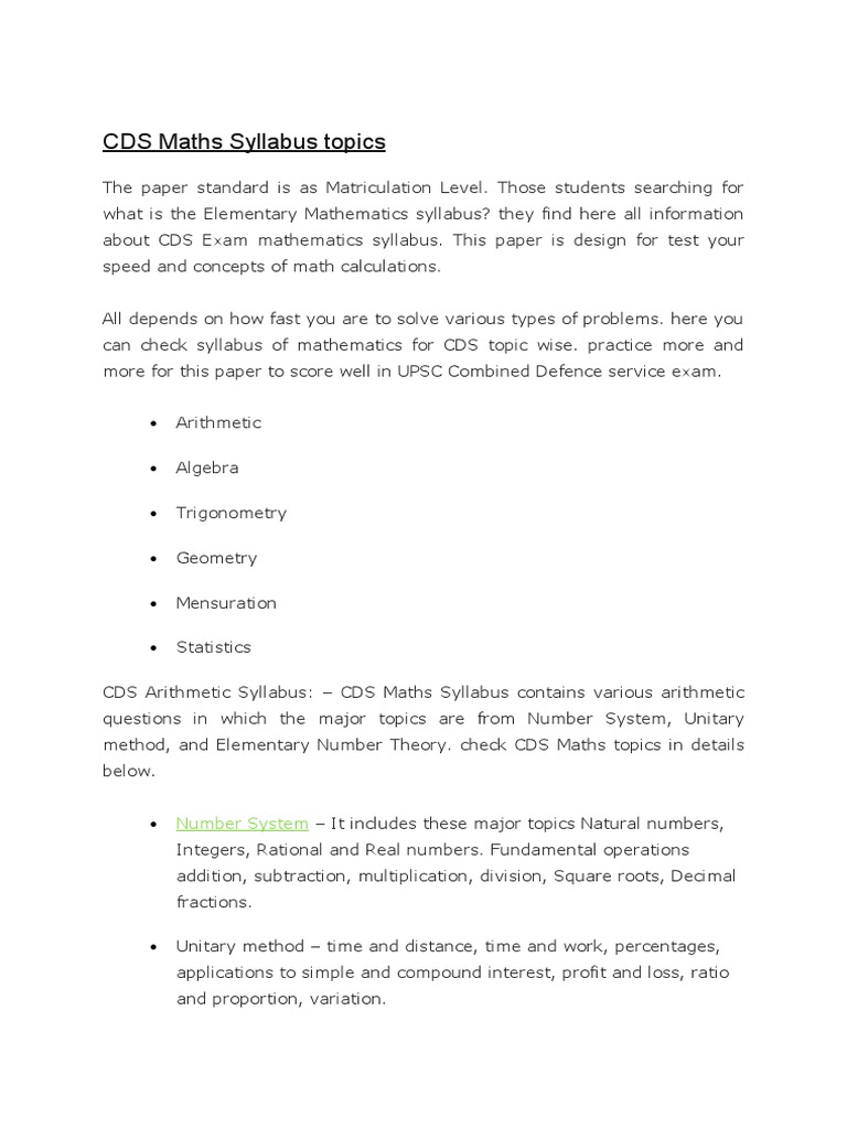 CDS Maths Syllabus Topics: Number System | PDF | Numbers ...