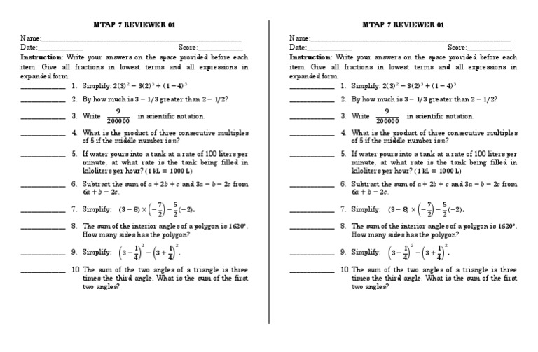 MTAP 7 Rev 01 | PDF | Triangle | Fraction (Mathematics)