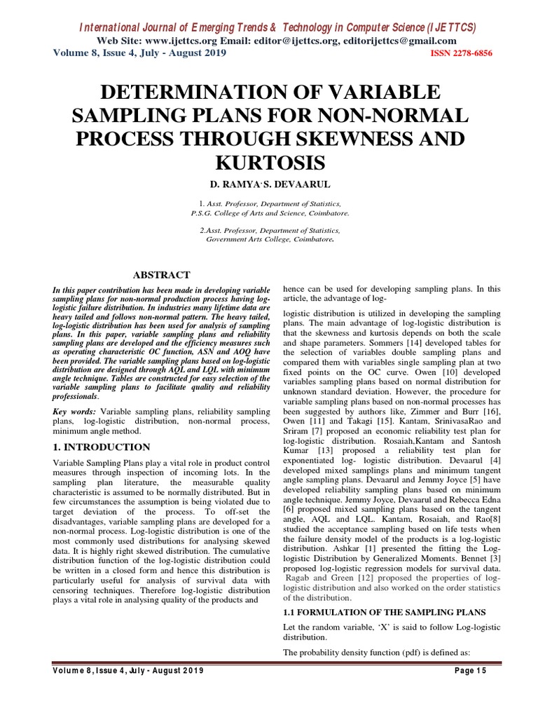 Determination of Variable Sampling Plans For Non-Normal Process Through Skewness and Kurtosis ...