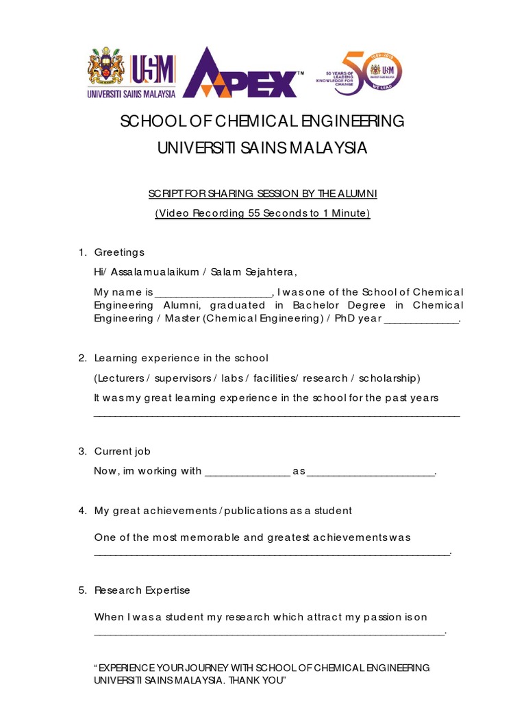 Script For Sharing Session by The Alumni | PDF