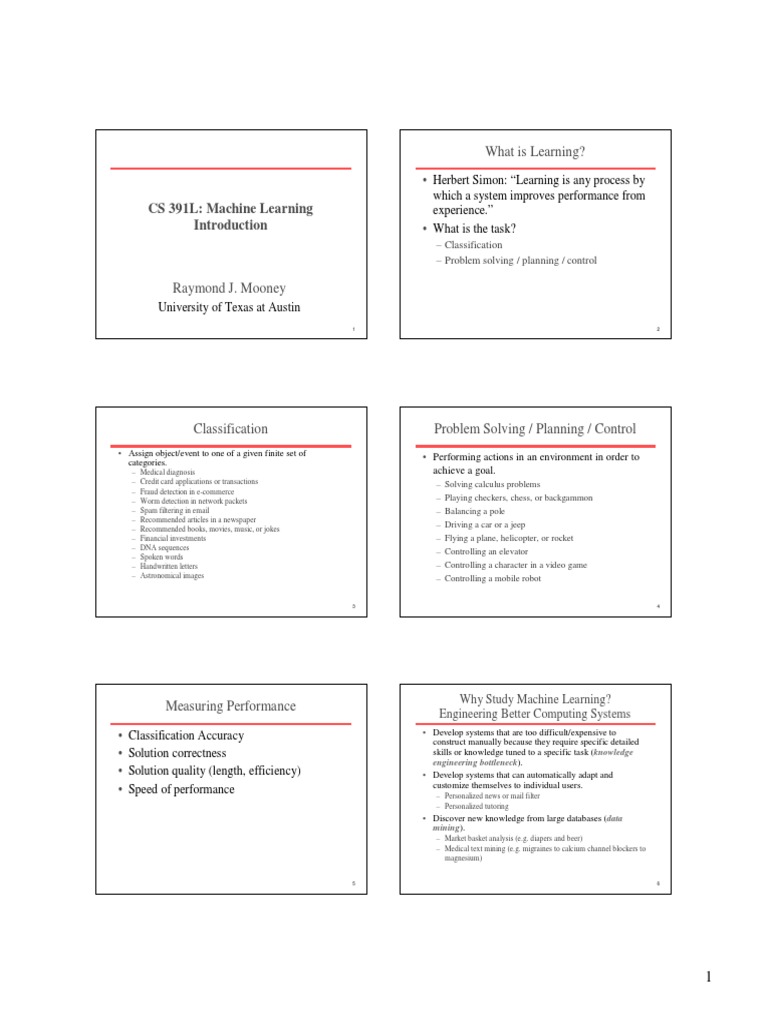What Is Learning?: CS 391L: Machine Learning | PDF | Machine Learning | Artificial Neural Network