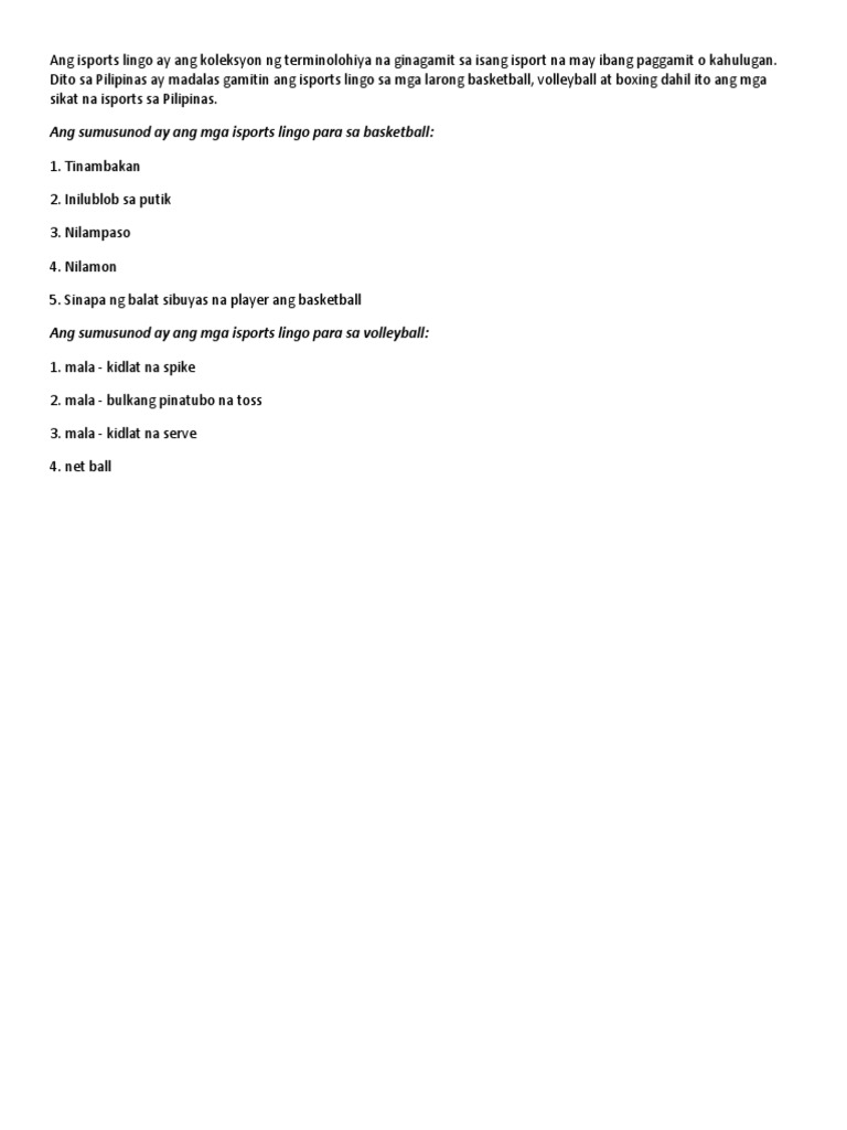 Filipino Isports Lingo | PDF