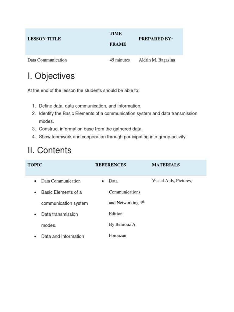 Lesson Plan Detailed Data Communication | Download Free PDF | Duplex ...