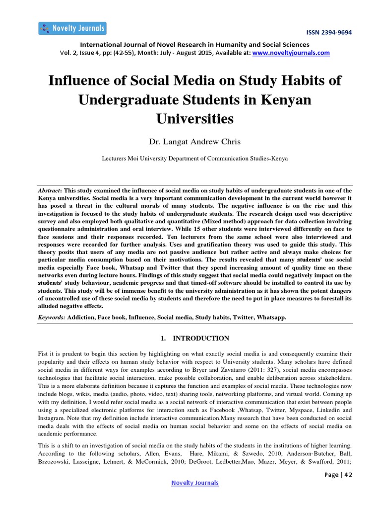 Influence of Social Media On Study Habit-1 PDF | Download Free PDF ...