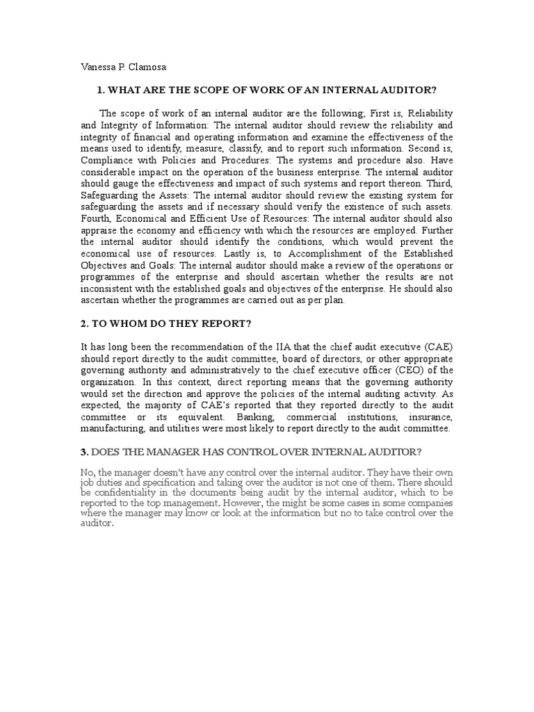 What Are The Scope of Work of An Internal Auditor? | PDF | Internal ...