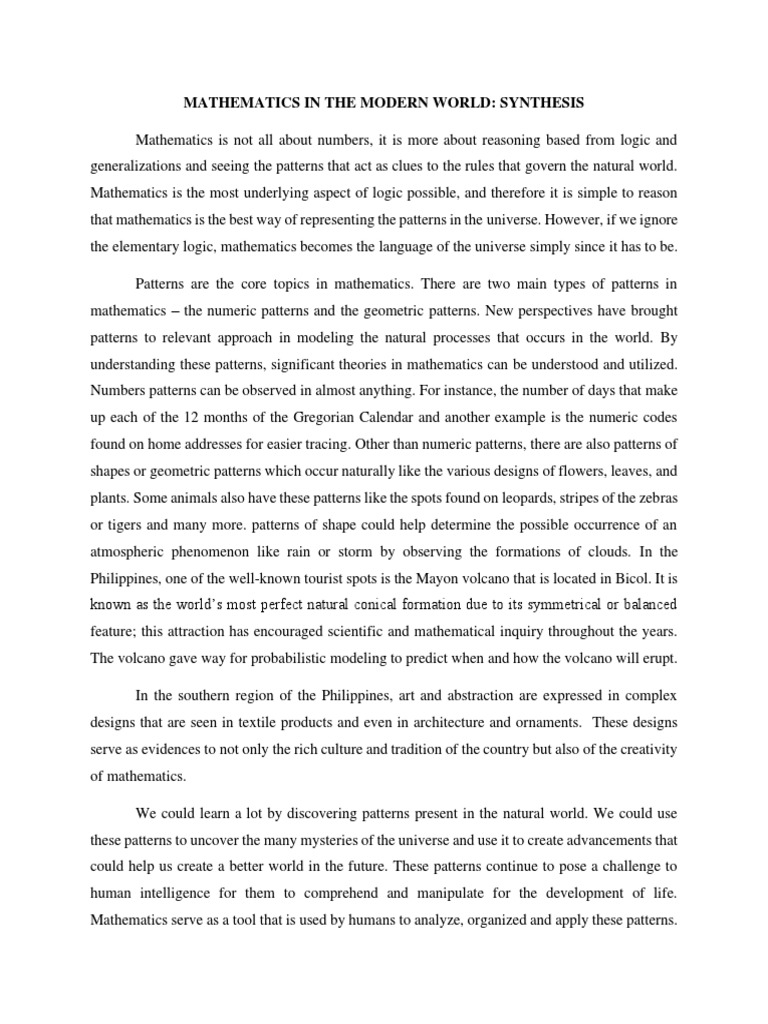 Mathematics in The Modern World: Synthesis | PDF | Mathematical And ...