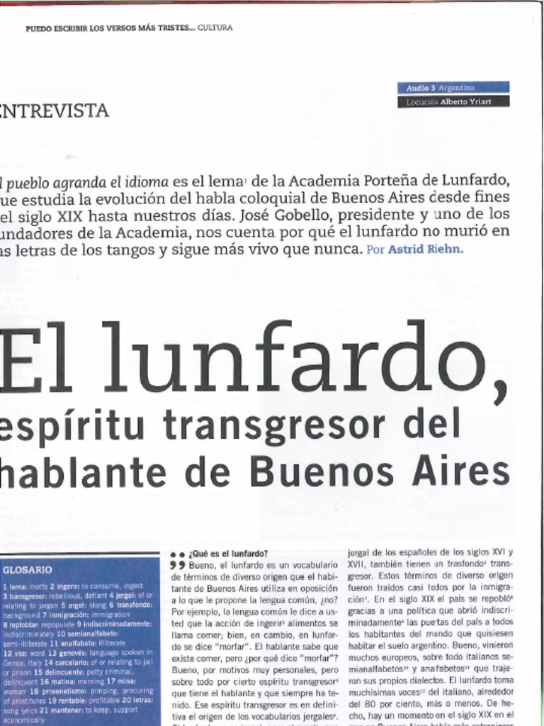 El Lunfardo - Transcript | PDF
