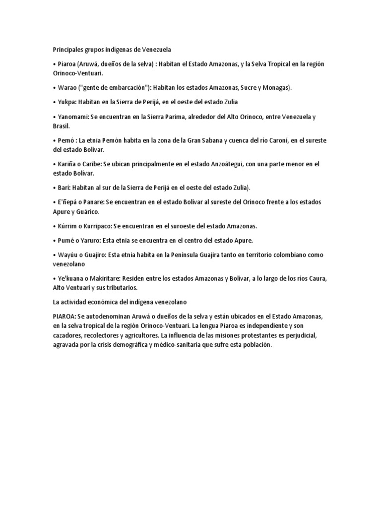 Grupos Indigenas Venezolanos para Segundo Grado | PDF | Venezuela ...