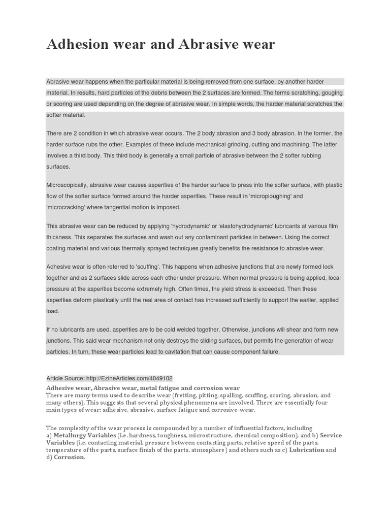 Adhesion Wear and Abrasive | PDF | Wear | Materials