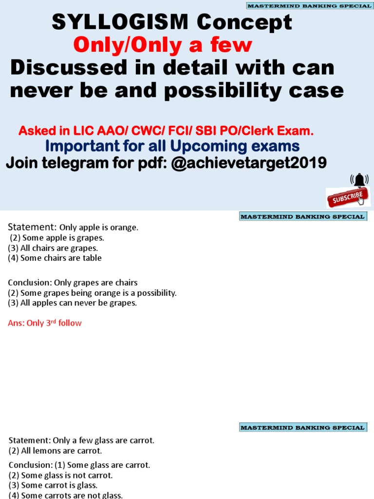 Only/Only A Few: SYLLOGISM Concept Discussed in Detail With Can Never Be and Possibility Case | PDF