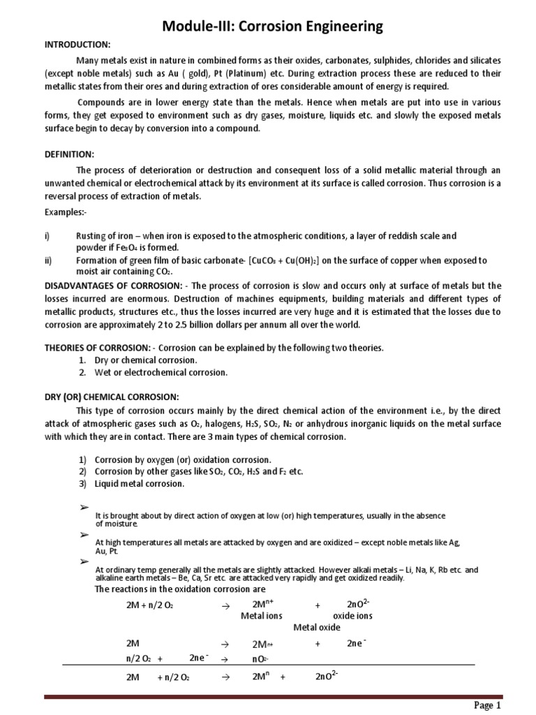 Module-III: Corrosion Engineering | PDF | Anode | Corrosion