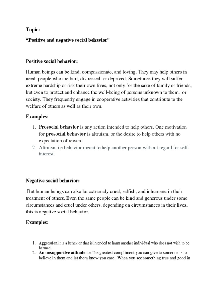 Positive and Negative Social Behavior | PDF | Self-Improvement | Wellness