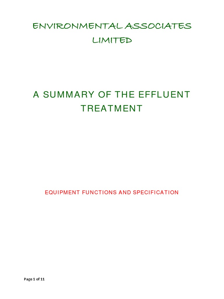 Environmental Associates Limited: A Summary of The Effluent Treatment ...