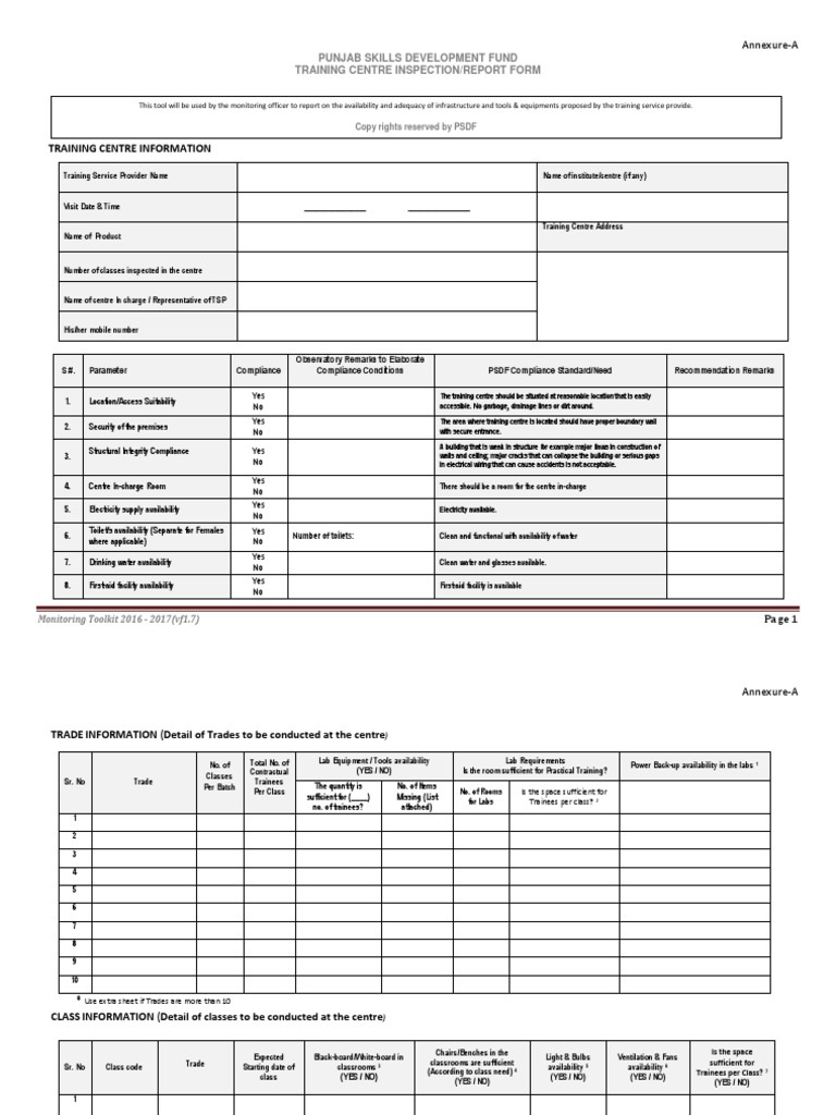 Center Inspection Form | PDF | Drinking Water | Building Engineering